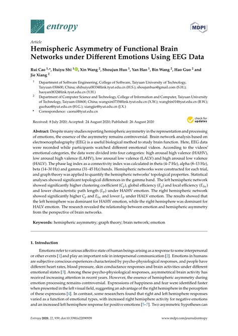 Pdf Hemispheric Asymmetry Of Functional Brain Networks Under Different Emotions Using Eeg Data