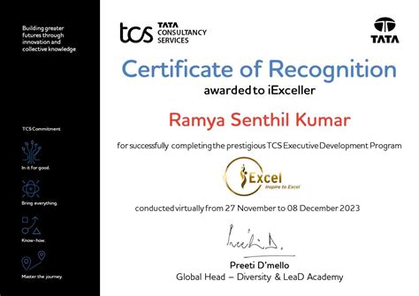 Ramya Senthilkumar On Linkedin Proud To Be Part Of Prestigious Tcs Iexcel 24