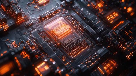 High Tech Cpu On Circuit Board Glowing Components Stock Image Image Of Closeup Electrical