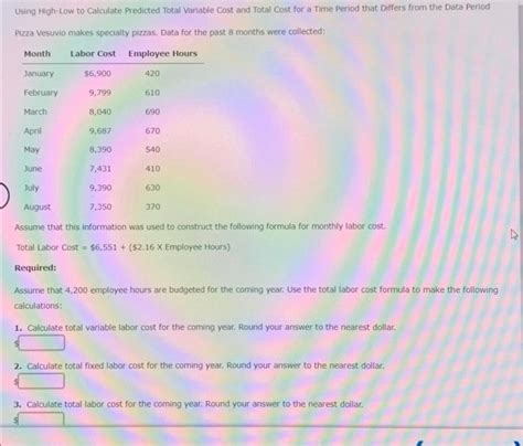 solved using high low to calculate predicted total variable