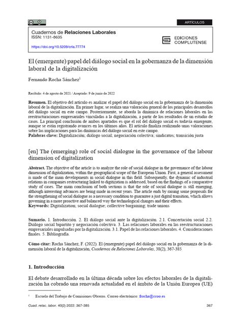 Diálogo Social España Pdf La Negociación Colectiva Gobernancia