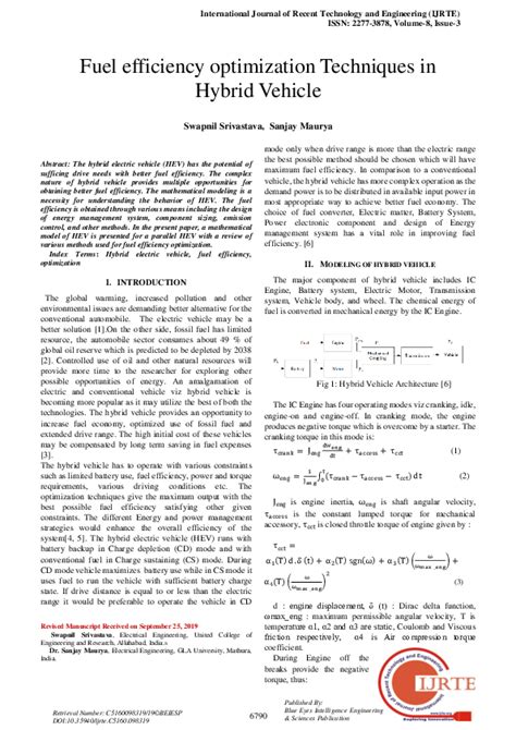 Pdf Fuel Efficiency Optimization Techniques In Hybrid Vehicle