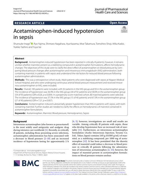 Pdf Acetaminophen Induced Hypotension In Sepsis