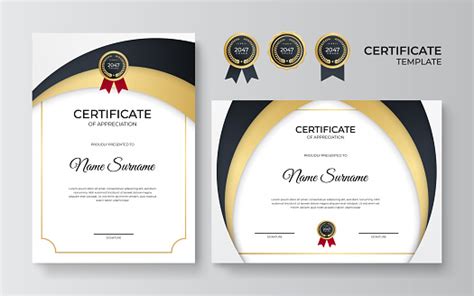 프리미엄 스타일의 전문 블랙 과 골드 인증서 템플릿 황금 장식 요소와 감사 템플릿의 인증서 디자인 졸업장 졸업 상 벡터 일러스트레이션 감사장에 대한 스톡 벡터 아트 및 기타