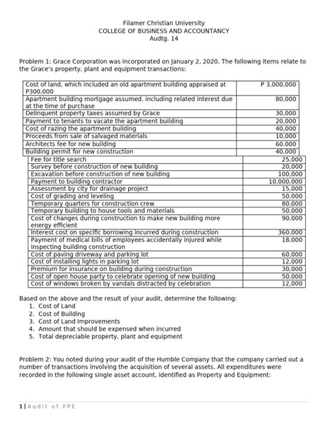 Audit Of Ppe Exercise Problems Pdf Depreciation Business Economics