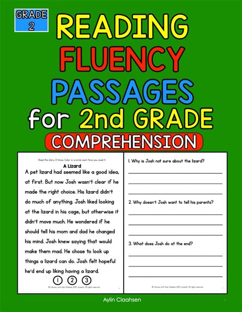 2nd Grade Fluency Passages With Comprehension Questions Workbook Second Grade
