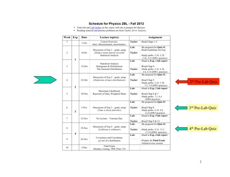 physics 2bl course schedule fall 2012