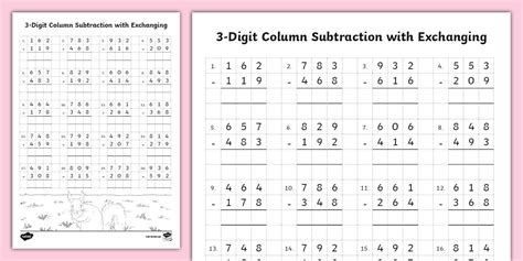 Autumn Themed Digit Column Subtraction With Exchanging
