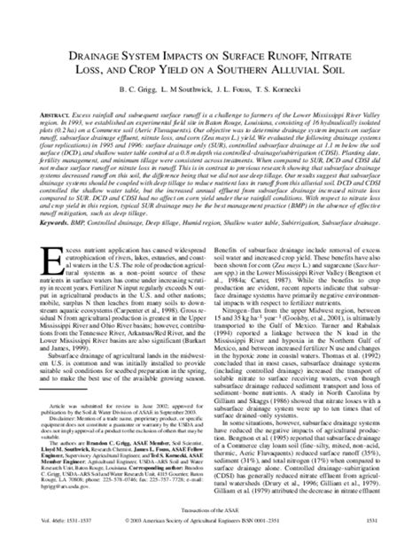 Pdf Drainage System Impacts On Surface Runoff Nitrate Loss And Crop