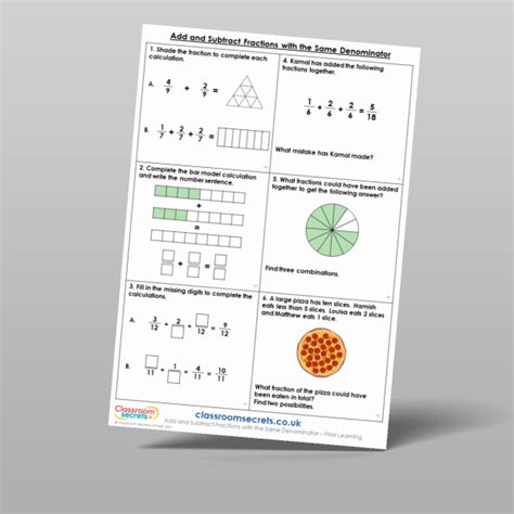 Year 5 Add And Subtract Fractions With The Same Denominator Prior Learning Resource Classroom