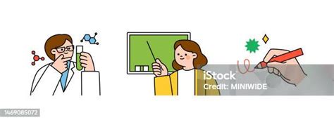 교육 개념 그림입니다 연구하는 사람 칠판 앞에서 선생님 손 쓰기 과학자에 대한 스톡 벡터 아트 및 기타 이미지 과학자 교육