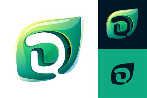 D 편지 에코 로고 녹색 잎 조각입니다 3d 사실적인 아이콘입니다 수채화 스타일의 환경 친화적 인 숲 알파벳 D에 대한 스톡 벡터 아트 및 기타 이미지 Istock