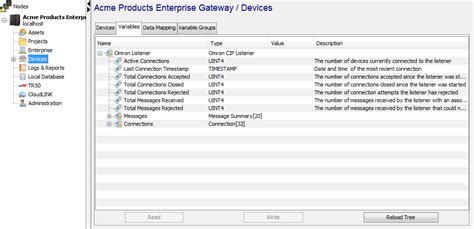 Using The Variables Window To Access Omron CIP Listener Connection Data