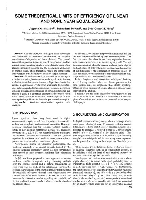 PDF Some Theoretical Limits Of Efficiency Of Linear And Nonlinear Equalizers