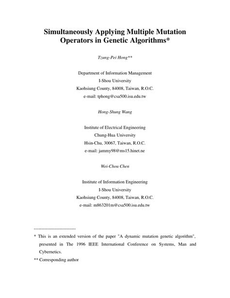 Pdf Simultaneously Applying Multiple Mutation Operators In Genetic