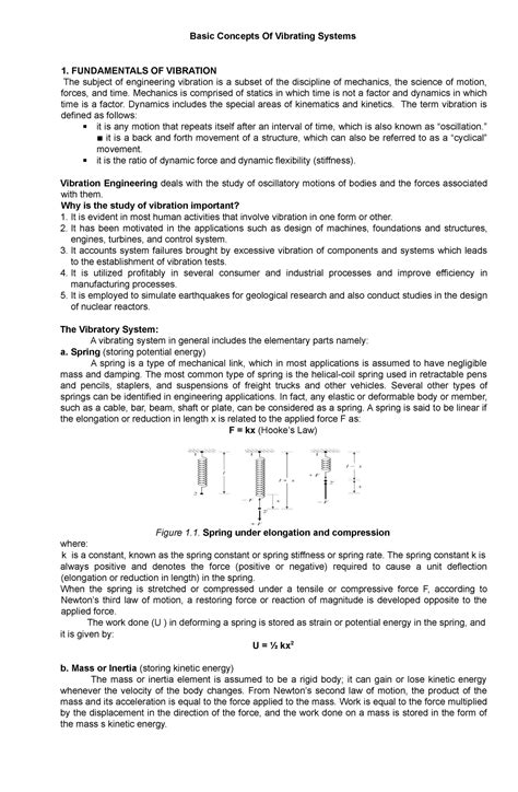 Basic Concepts Of Vibrating Systems Fundamentals Of Vibration The Subject Of Engineering