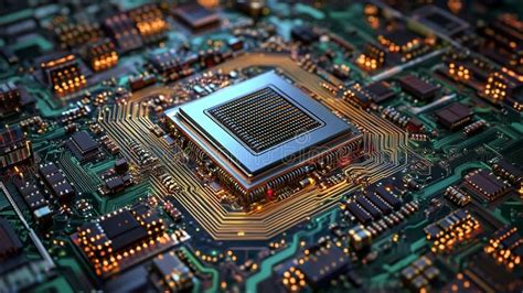 Detailed View Of A Modern Microprocessor On A Vibrant Circuit Board