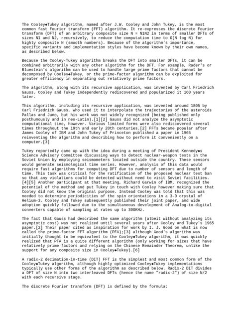 cooley tukey fft pdf fast fourier transform fourier analysis