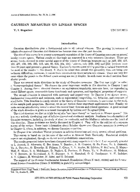 Pdf Gaussian Measures On Linear Spaces