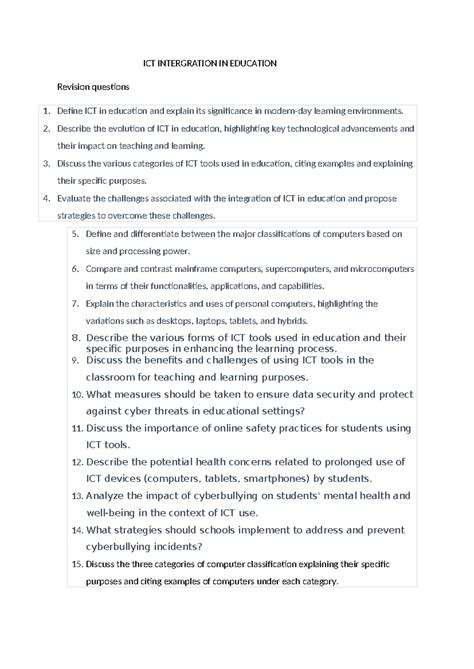 Revision Questions College Ict Intergration In Education Revision