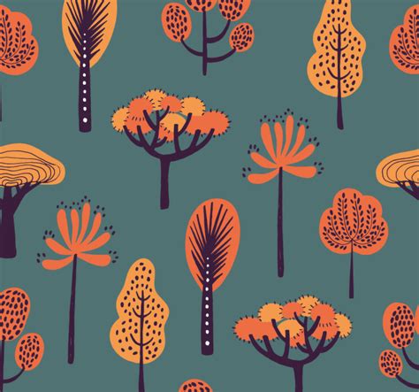 Stylized Botanical Motifs Tree Wallpaper