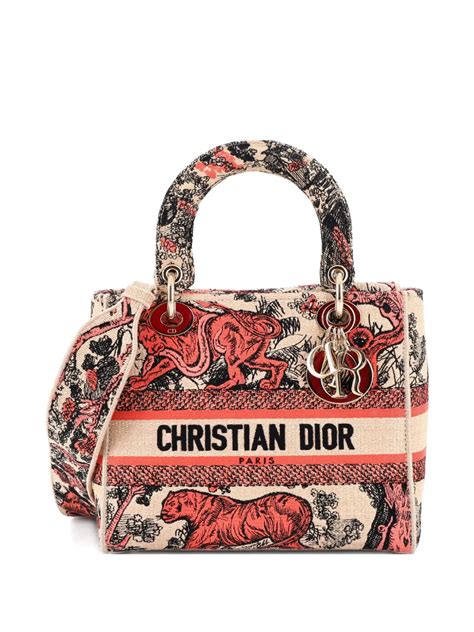 Christian Dior Pre Owned Lady D Lite Bag Embroidered Raffia Medium