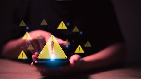Programmer Developer Using Computer Tablet With Triangle Caution Warning Sign For Notification