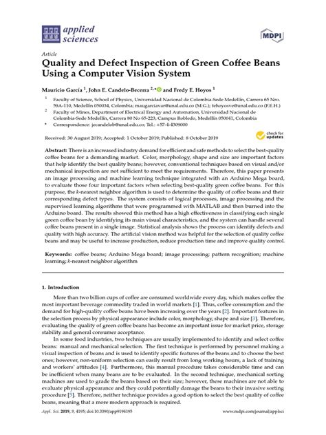 Quality And Defect Inspection Of Green Coffee Bean Pdf Computer