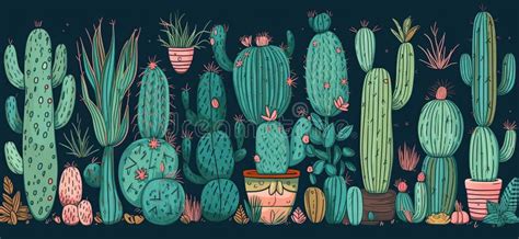 Vibrant Hand Sketched Cactus Illustrations With Striking Lines Shapes And Disorderly Patterns