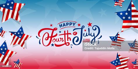 7월 4일 미국 국기 요소와 함께 7월 4일 축하 행사를 위한 맞춤 핸드 레터링 타이포그래피 디자인 0명에 대한 스톡 벡터 아트 및 기타 이미지 Istock