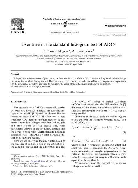 Pdf Overdrive In The Standard Histogram Test Of Adcs