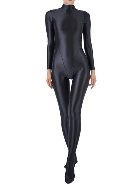 Haitryli Womens Long Sleeve Glossy Bodystocking Bodysuit Full Body