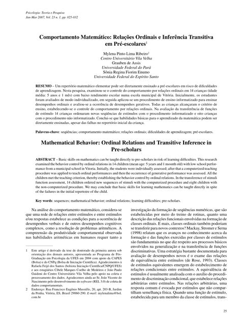 Pdf Mathematical Behavior Ordinal Relations And Transitive Inference