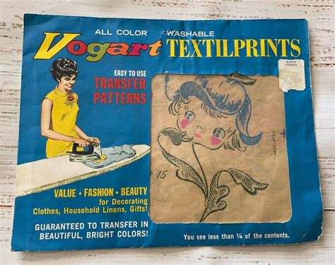 Vintage Vogart Transfer Patterns All Color Washable Textilprints Easy To Use Flower Faces Pink