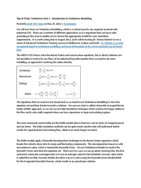Introduction To Turbulence Modelling Pdf Turbulence Boundary Layer