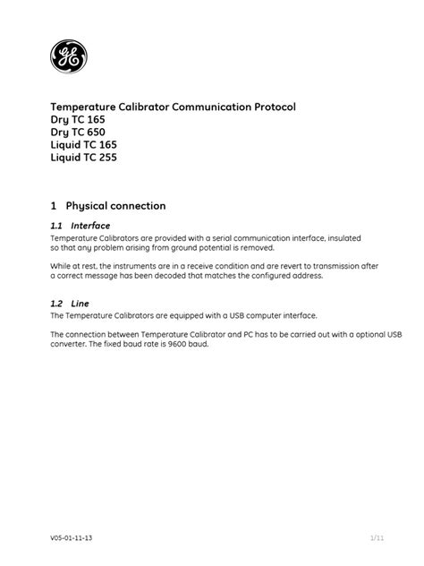 Ge Temperature Calibrator Communication Protocol Pdf Integer
