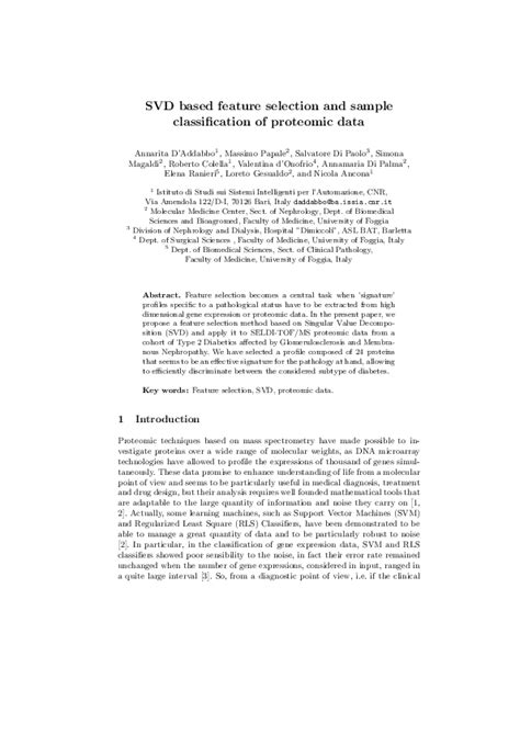Pdf Svd Based Feature Selection And Sample Classification Of