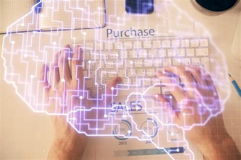 Premium Photo Double Exposure Of Mans Hands Typing Over Computer Keyboard And Brain Hologram