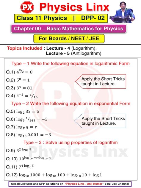Dpp 2 Log And Antilog Basic Maths Physics Linx Pdf Logarithm Complex Analysis