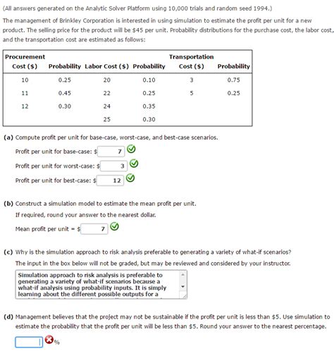 Solved All Answers Generated On The Analytic Solver Chegg