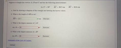 solved suppose a triangle has vertices a b and c and has the