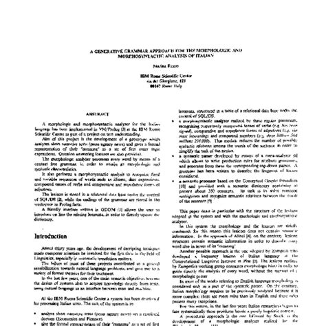 A Generative Grammar Approach For The Morphologic And Morphosyntactic