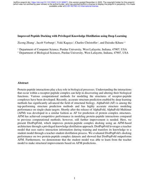 Pdf Improved Peptide Docking With Privileged Knowledge Distillation Using Deep Learning