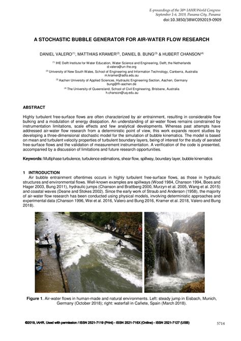 Pdf A Stochastic Bubble Generator For Air Water Flow Research
