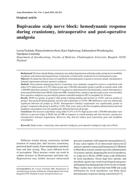 Pdf Bupivacaine Scalp Nerve Block Hemodynamic Response During