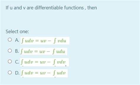 Solved If U And V Are Differentiable Functions Then Select Chegg