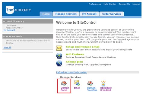registering a new domain name via your existing account incauthority