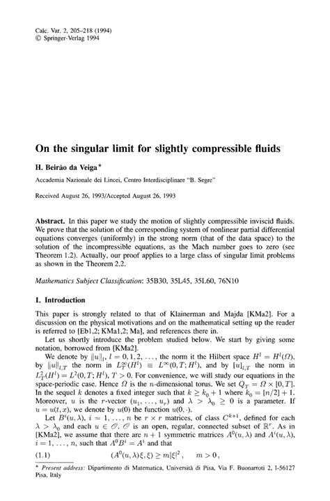 Pdf On The Singular Limit For Slightly Compressible Fluids