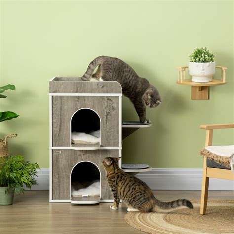 Pawhut Caseta Para Gatos De Madera Casa Para Gatos Forma De Barril Con