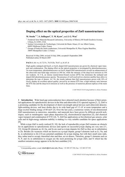 Pdf Doping Effect On The Optical Properties Of Zno Nanostructures Dokumen Tips